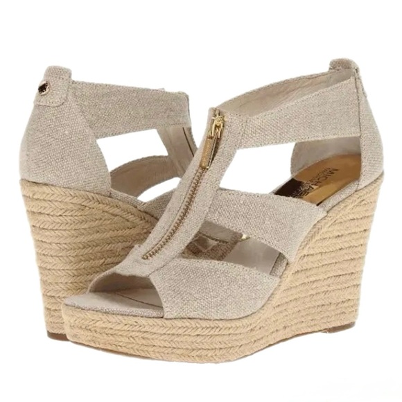 Michael Kors | Shoes | Michael Kors Damita Gold Mk Logo Natural ...